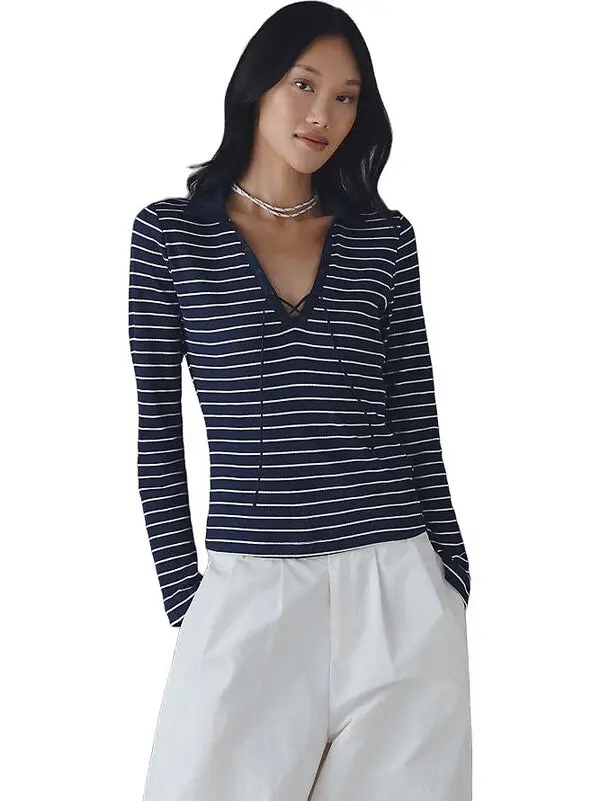 Maeve Tie-front Long-sleeve Top - Peacock/vanilla Stripe