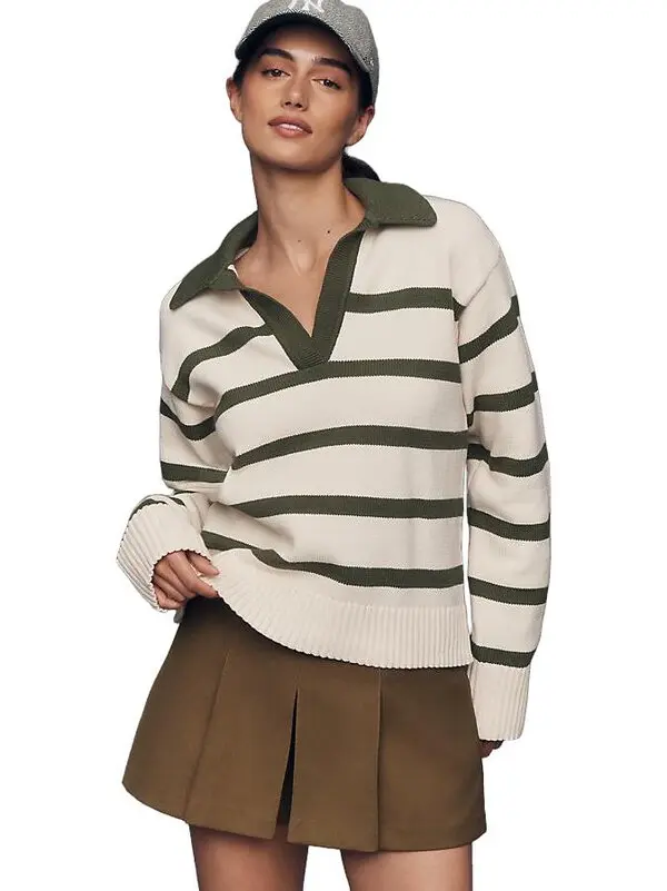English Factory Collared Striped Sweater - Green Stripe