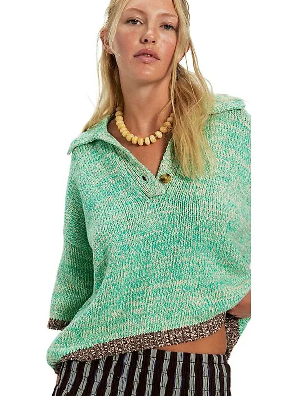 Free People On The Roll Knit Polo - Mint Combo