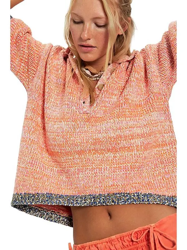 Free People On The Roll Knit Polo - Pink Tulip Combo