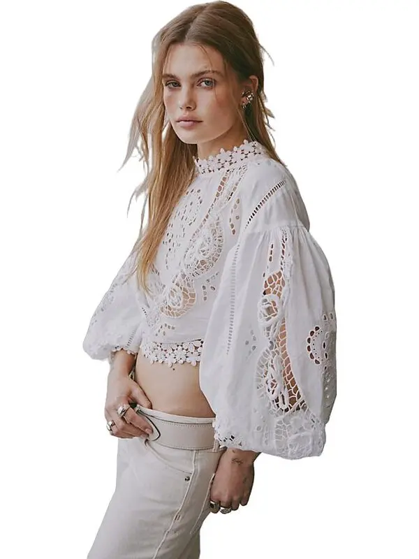 Free People Hannah Embroidered Cutwork Top - White