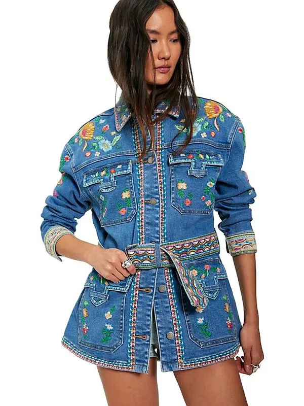 DRIFTWOOD Gardenia Embroidered Denim Jacket - Denim Blue