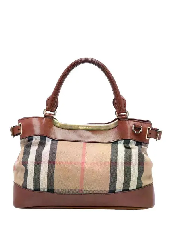 Burberry Small House Check Canvas Bridle Hepburn Satchel - Brown
