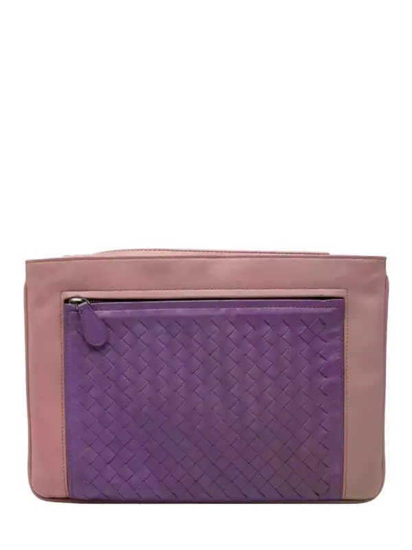 Bottega Veneta 2012-2025 Bicolor Nappa Intrecciato Wristlet Clutch - Pink