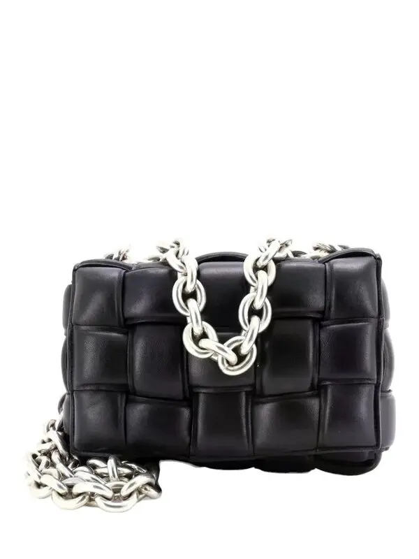 Bottega Veneta Cassette Chain Padded Maxi Intrecciato Leather Crossbody Bag - Black