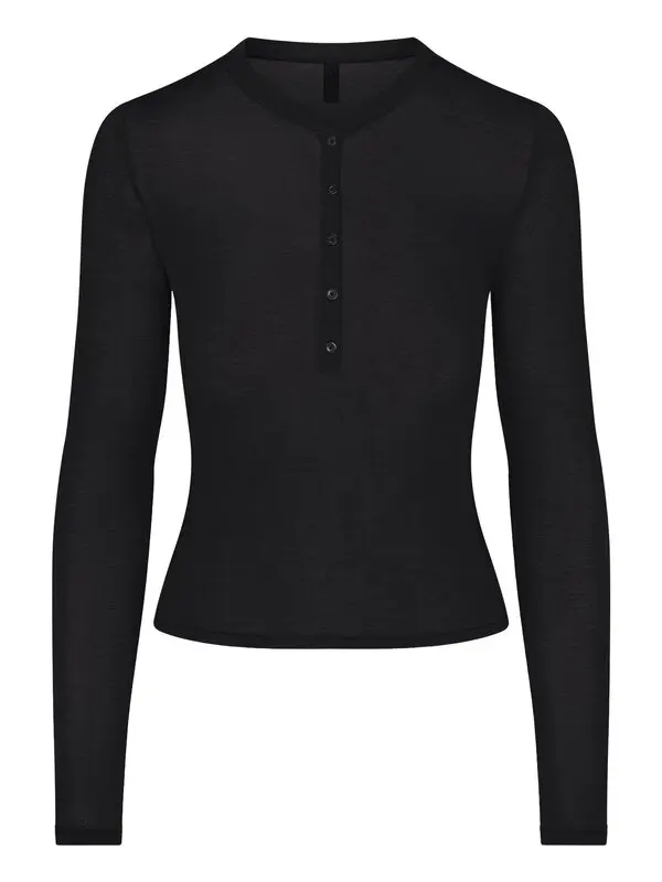 SKIMS Sheer Modal Crewneck Henley - Onyx