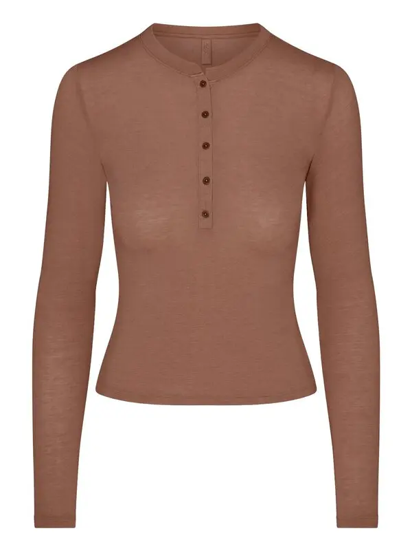 SKIMS Sheer Modal Crewneck Henley - Sienna