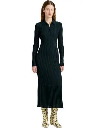 Proenza Schouler Luiza Sunburst Rib Knit Dress - Bottle Green