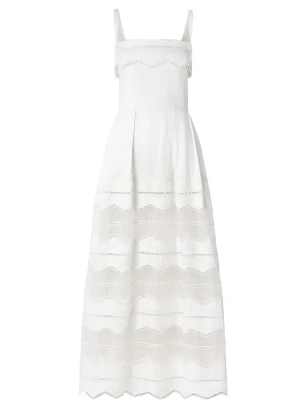 Elie Saab Organza-trimmed Embroidered Cotton-blend Poplin Midi Dress - White