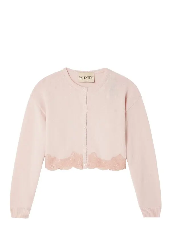 Valentino Garavani Cropped Wool Cardigan With Lace Trim - Pink