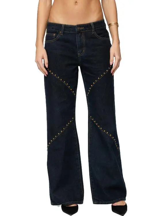 EDIKTED Charla Studded Low Rise Baggy Jeans - Indigo-blue-raw-wash