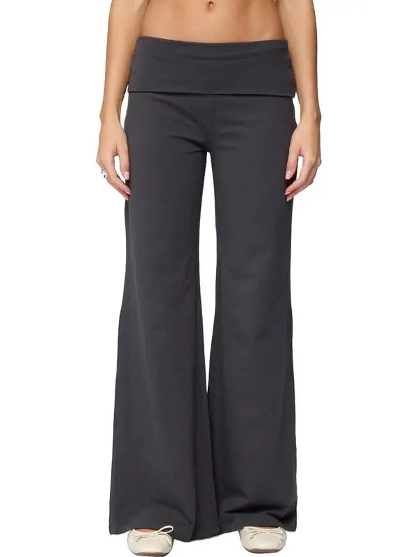 EDIKTED Wide-leg Fold-over Knit Pants - Dark-gray