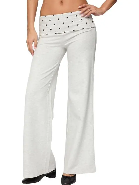 EDIKTED Reeva Polka Dot Foldover Wide Leg Pants - Light-gray-melange