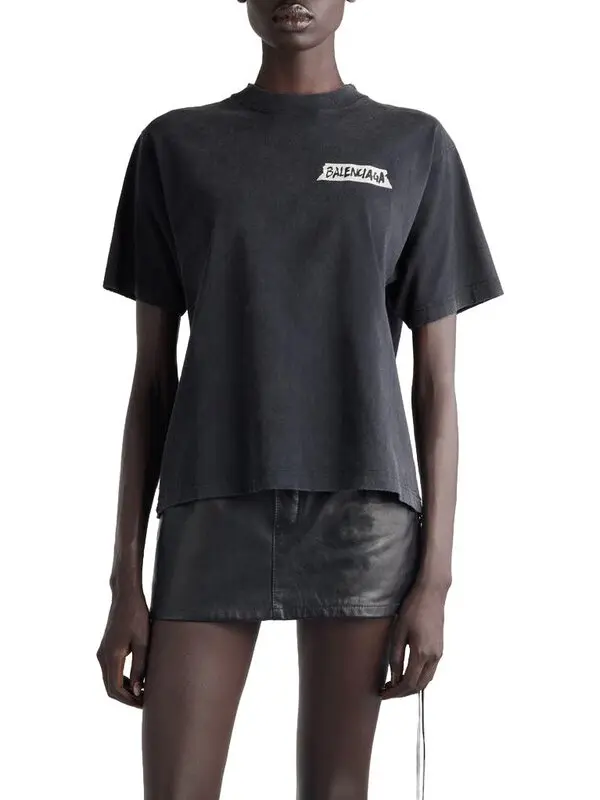 Balenciaga Fit Masking Tape Logo Dry Jersey T-shirt - 1041 Faded Washed Black