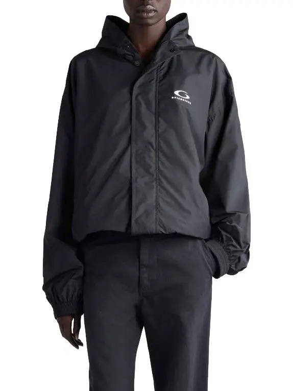 Balenciaga Logo Hooded Windbreaker Jacket - 1000 Black