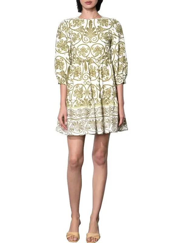 Adelyn Rae Angeline Eyelet Embroidered Cotton Shift Dress - Olive/ivory