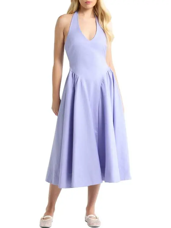 Astr The Label Meana Halter Neck Cotton Blend Dress - Periwinkle