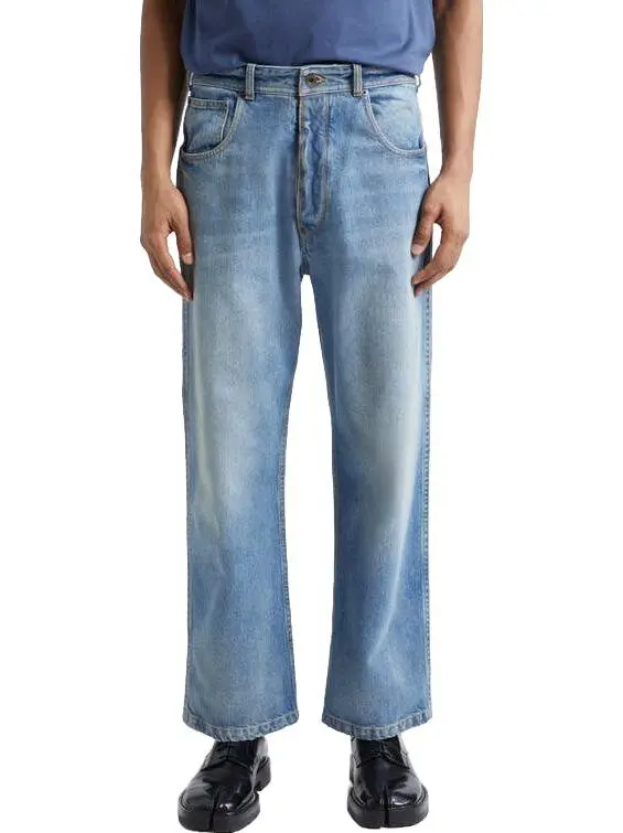 MAISON MARGIELA Fray Hem Straight Leg Crop Jeans - Washed Blue