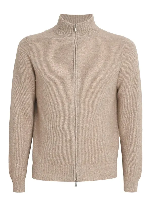 FIORONI CASHMERE Cashmere-linen Zip-up Cardigan - Beige