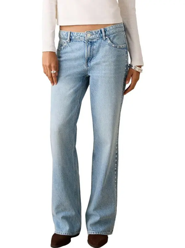 Mango Studded Straight Leg Jeans - Medium Blue