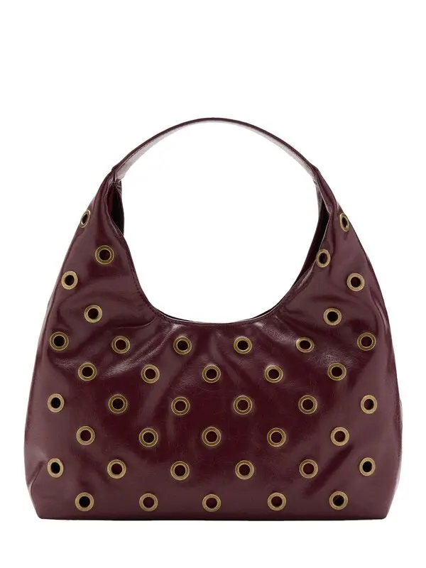 Mango Studded Faux Leather Shoulder Bag - Burgundy