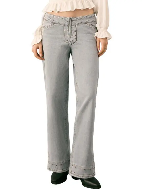 Mango Studded Low-rise Wide-leg Jeans - Denim Grey