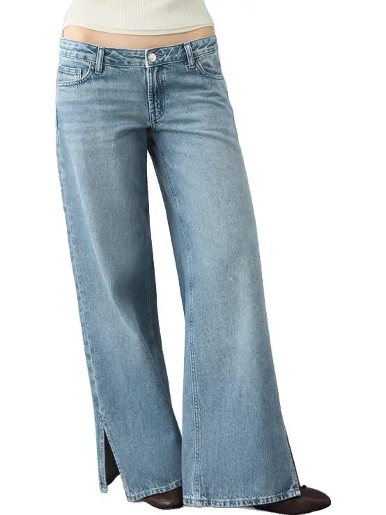 Mango High-waist Wide-leg Jeans With Side Slits - Medium Blue
