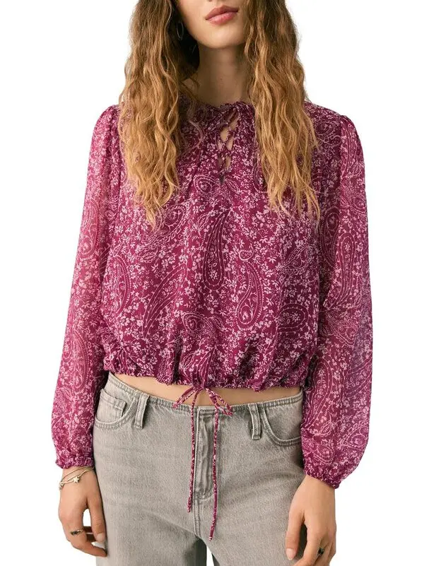 Mango Paisley Print Tie-hem Top - Maroon