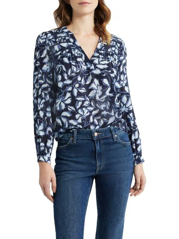Rails Asta Floral Split Neck Top - Navy Jasmine
