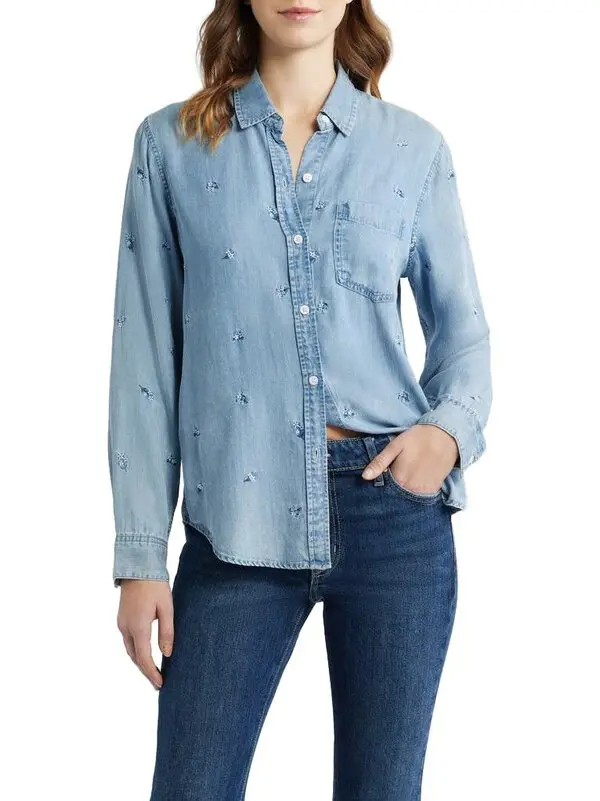 Rails Ingrid Floral Embroidered Chambray Button-up Shirt - Blue Blossoms