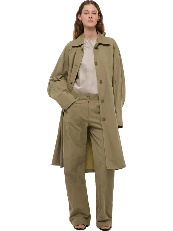 Helmut Lang Caped Trench Coat - Warm Sage