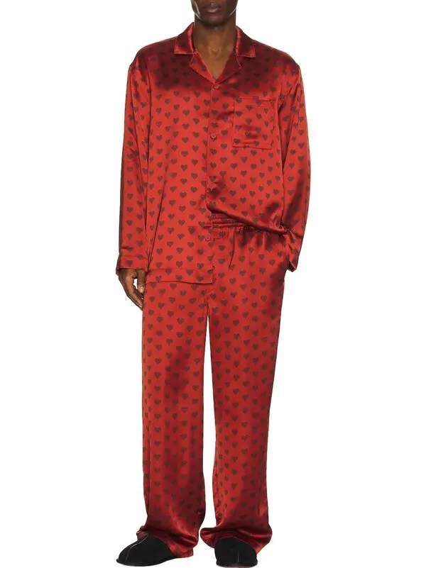 SKIMS Sleep Sateen Set In Red - Red Heart Halfdrop Print