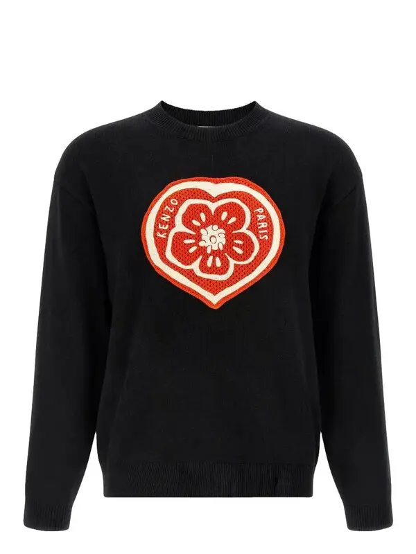 Kenzo Heart Embroidered Crew-neck Sweater - Black