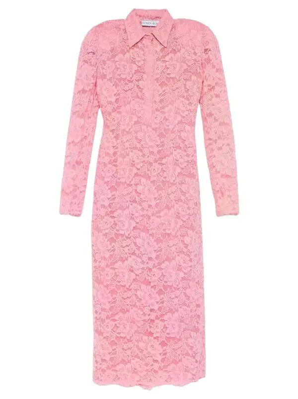 ROWEN ROSE Floral-lace Polo-collar Dress - Pink