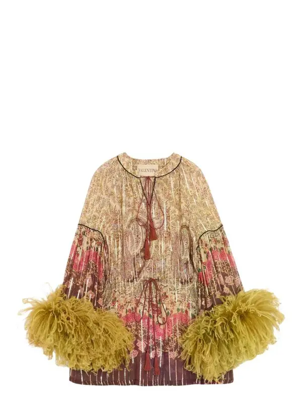 Valentino Garavani Paisley-motif Blouse With Feather Trim - Neutrals