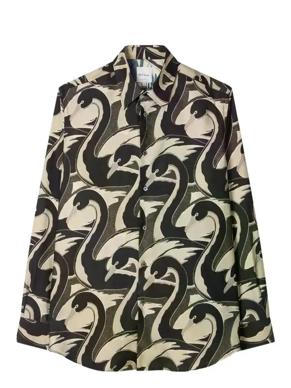 Paul Smith Swan' Print Viscose-blend Shirt - Black