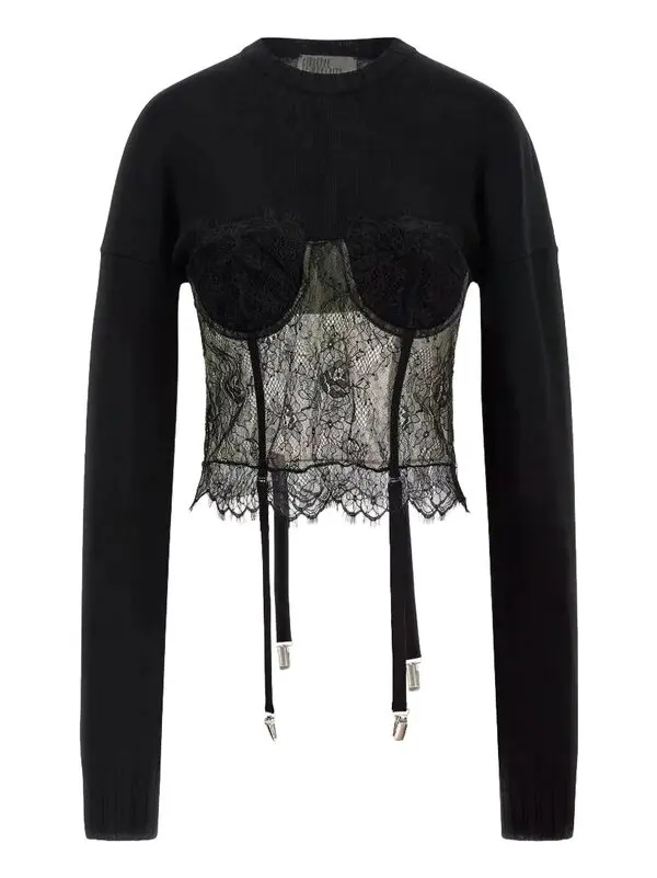 Giuseppe Di Morabito Long-sleeve Lace Sweater - Black