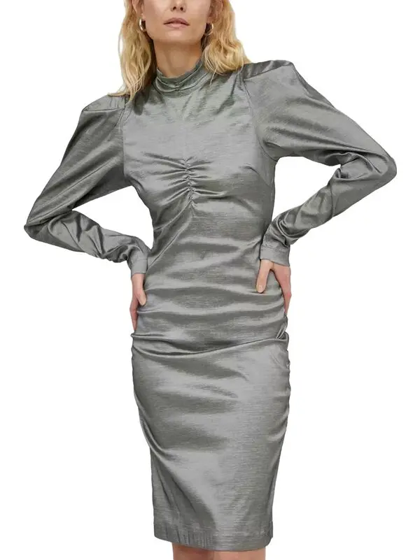 GESTUZ Ruched Puff-sleeve Mini Dress - Silver