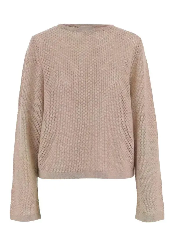 ALLUDE Geometric Open-work Knit Sweater - Neutrals