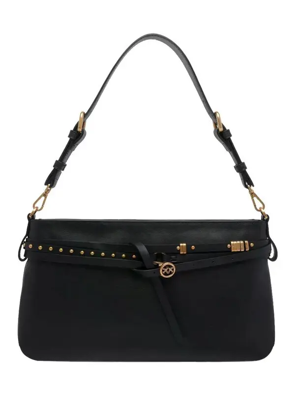 Pinko Studded Logo Shoulder Bag - Black