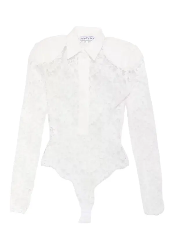 ROWEN ROSE Lace Long-sleeve Bodysuit - White