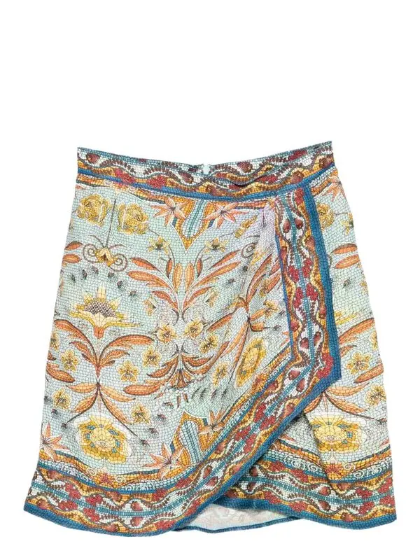 Farm Rio Mosaic Garden Mini Wrap Skirt - Blue
