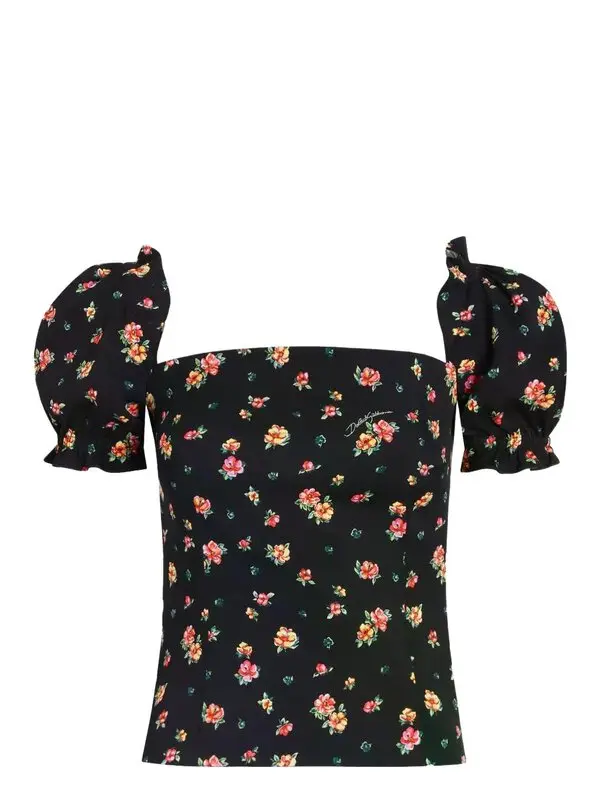 Dolce & Gabbana Floral Puff-sleeve Blouse - Black