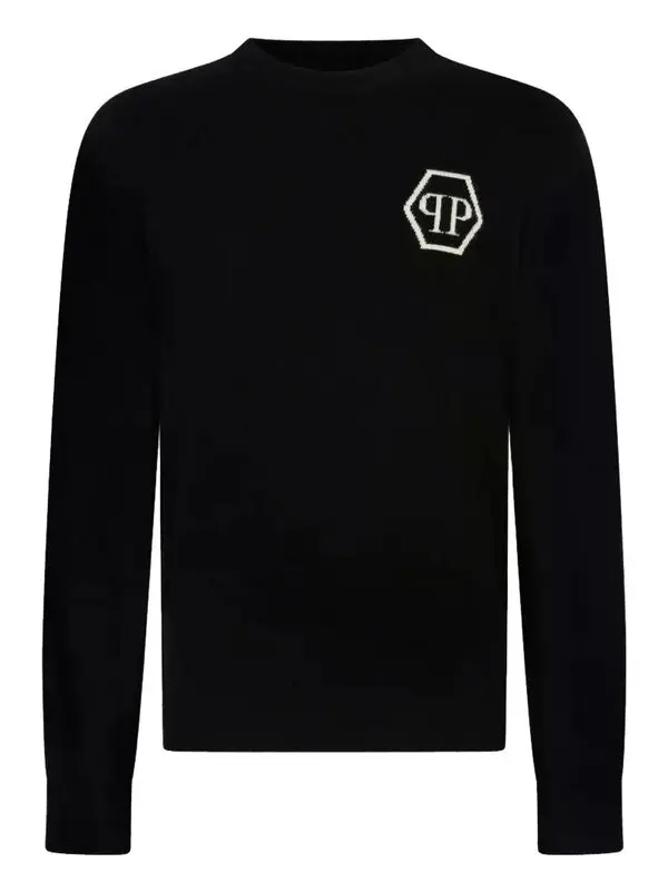 Philipp Plein Jacquard Hexagon Roundneck Knitwear - Black