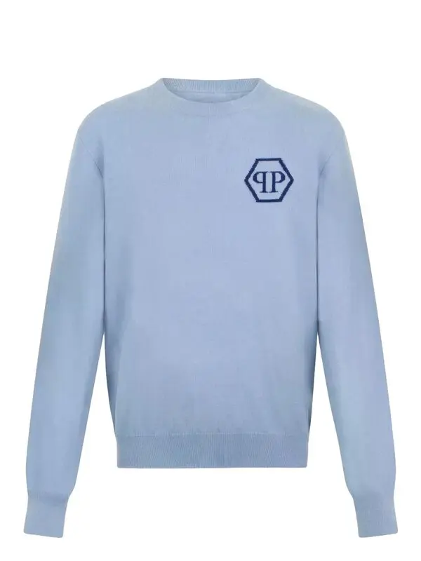 Philipp Plein Jacquard Hexagon Roundneck Knitwear - Blue