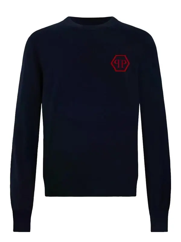Philipp Plein Jacquard Hexagon Roundneck Knitwear - Blue