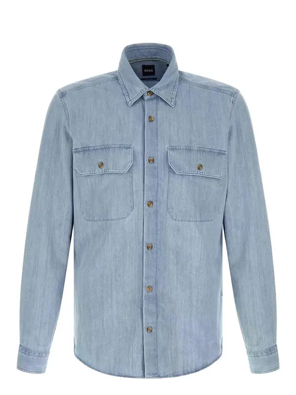 BOSS H-liam Buttoned Chest-pockets Shirt - Blue
