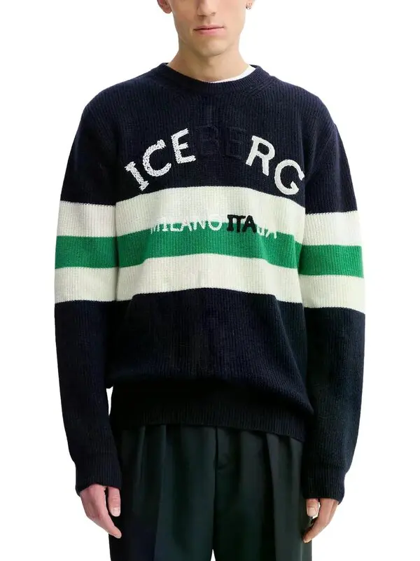 Iceberg Intarsia Striped Sweater - Blue
