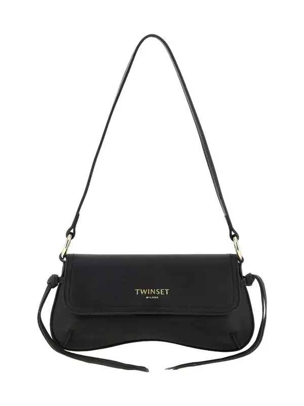TWINSET Logo Knot Leather Shoulder Bag - Black