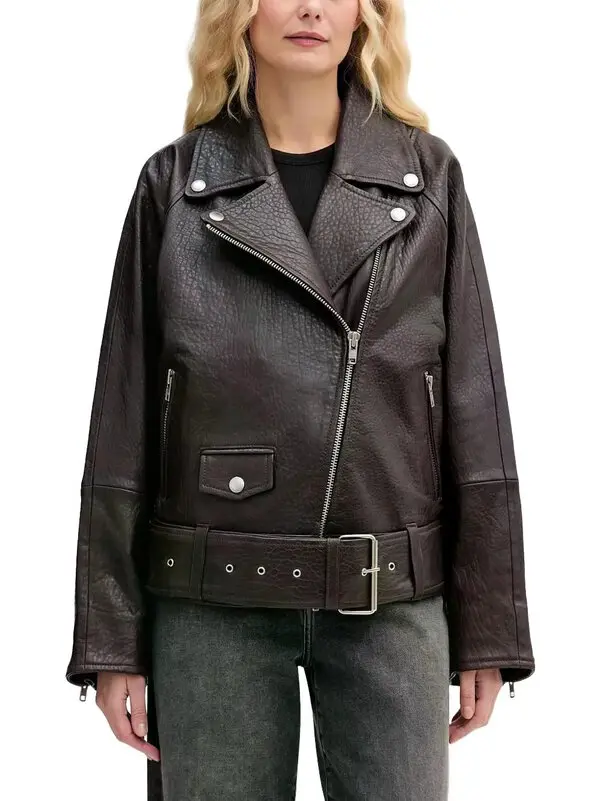 STAND STUDIO Belt Biker Jacket - Brown